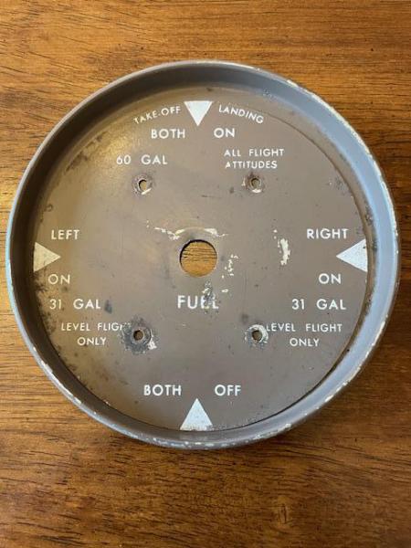 Cessna 182 Fuel Selector Cup And Selector Placard. Used.