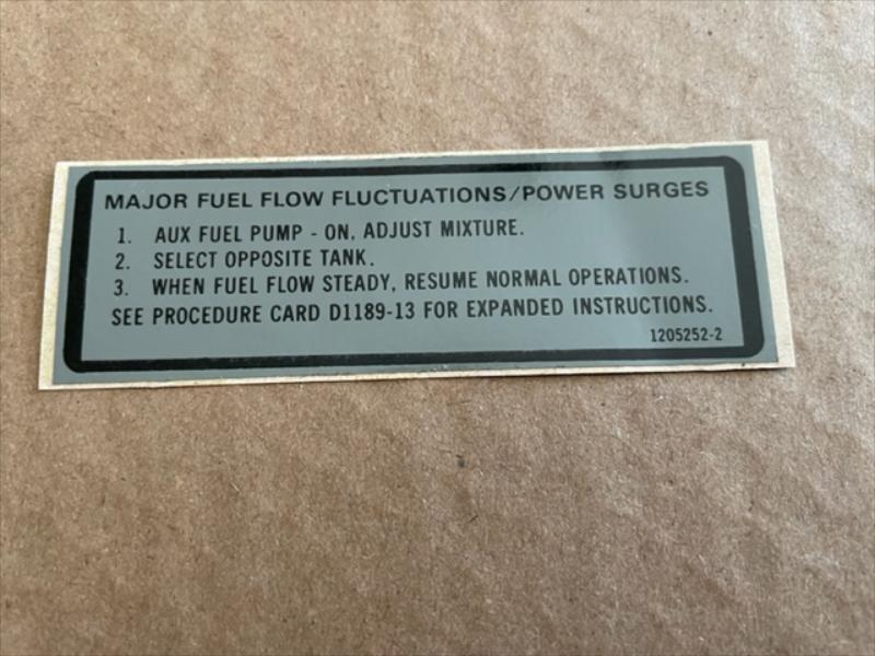 Cessna 205, 206, 207 & 210 Series Major Fuel Flow Fluctuations Decal ...